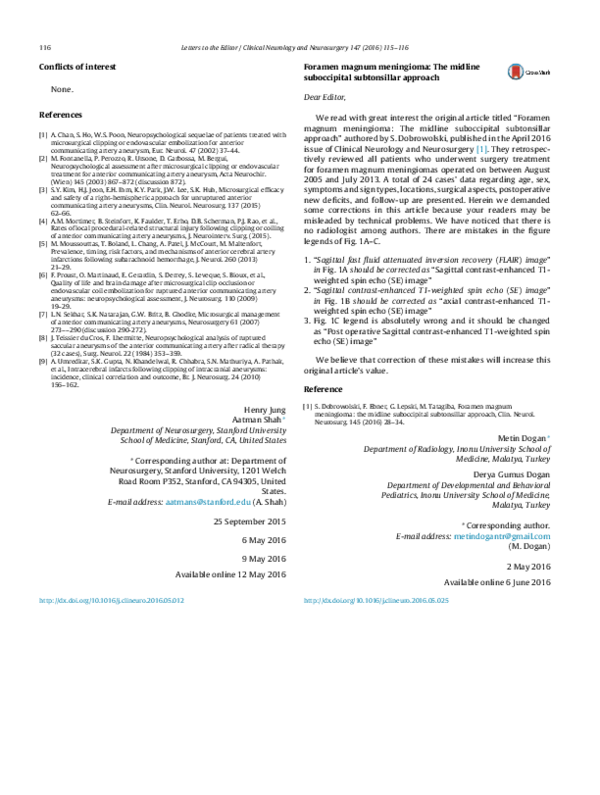 (PDF) Foramen magnum meningioma: The midline suboccipital subtonsillar ...
