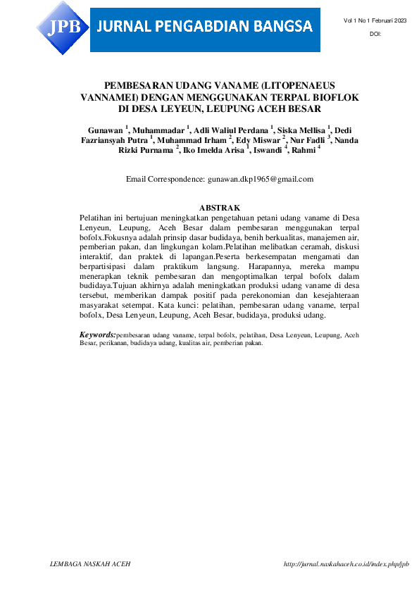 (PDF) Pembesaran Udang Vaname (Litopenaeus Vannamei) Dengan Menggunakan ...