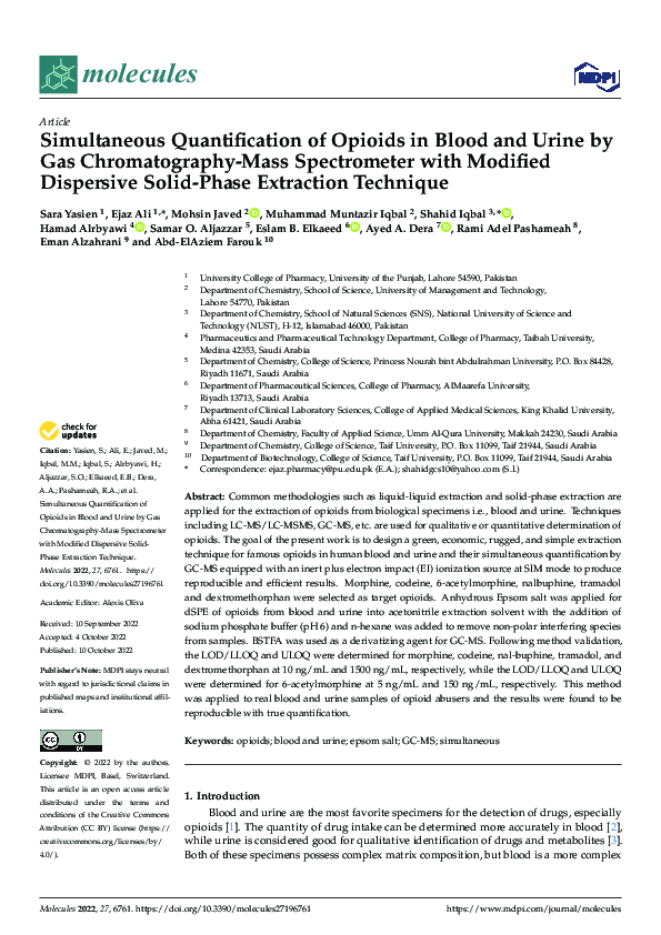 (PDF) Simultaneous Quantification of Opioids in Blood and Urine by Gas Chromatography-Mass ...