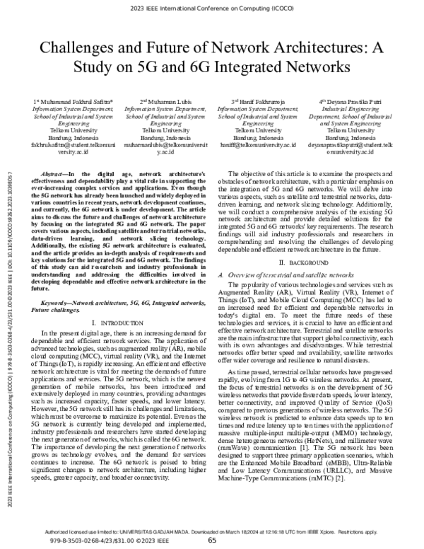 (PDF) Challenges and Future of Network Architectures: A Study on 5G and 6G Integrated Networks