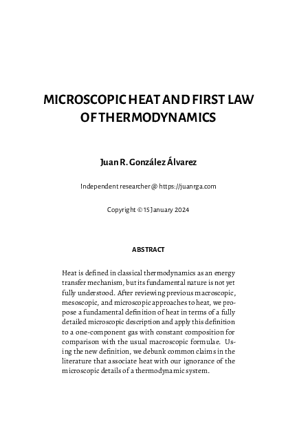 (PDF) MICROSCOPIC HEAT AND FIRST LAW OF THERMODYNAMICS