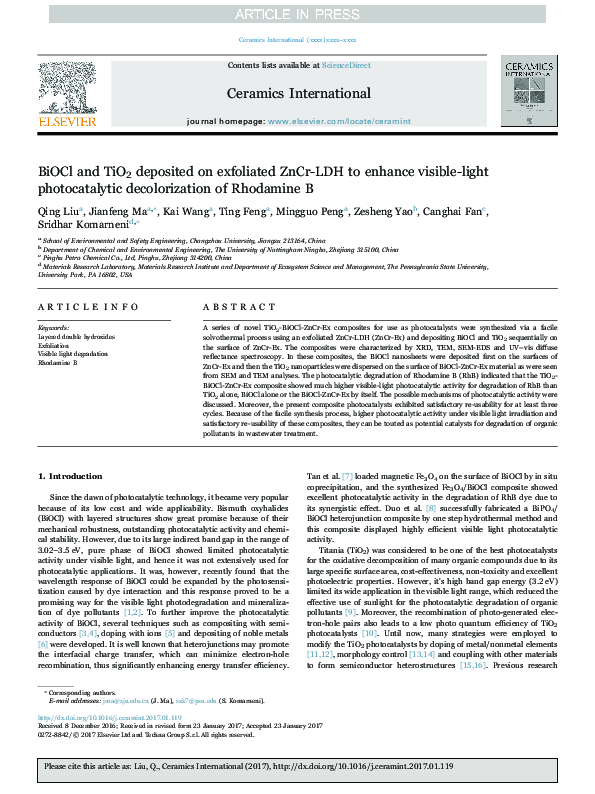 (PDF) BiOCl and TiO 2 deposited on exfoliated ZnCr-LDH to enhance ...