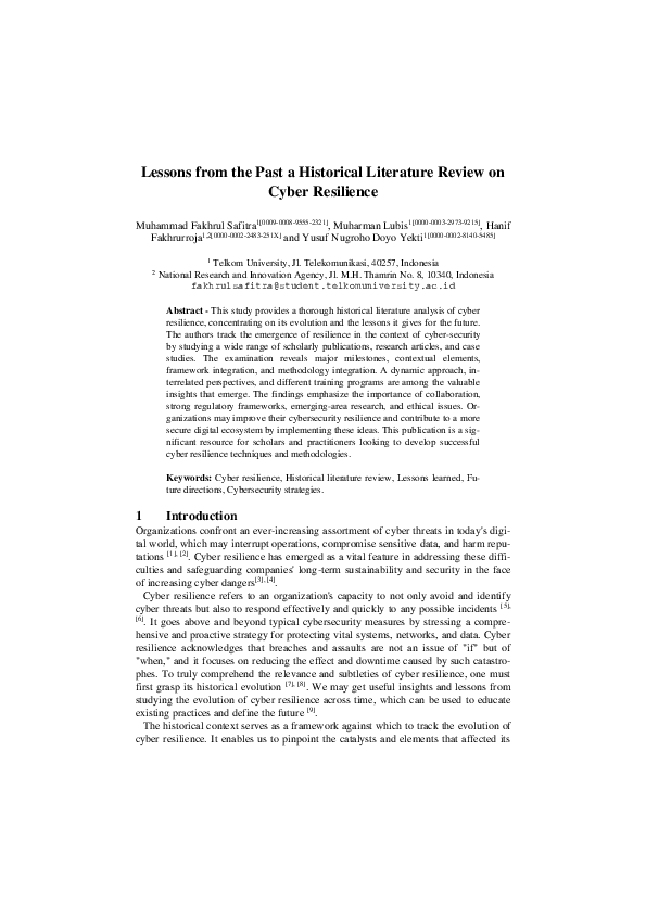 (PDF) Lessons from the Past a Historical Literature Review on Cyber Resilience