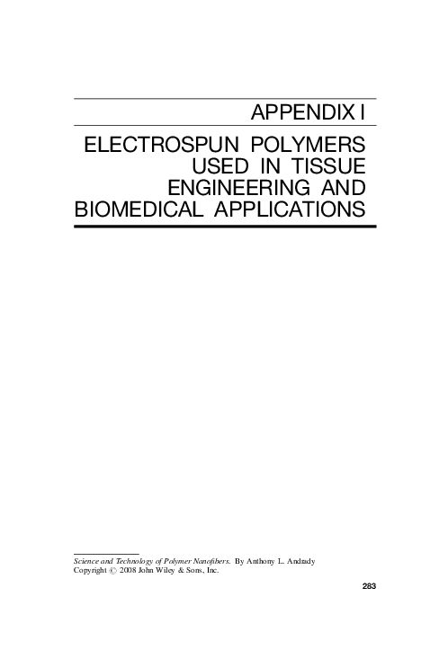 (PDF) Appendix I: Electrospun Polymers Used in Tissue Engineering and Biomedical Applications