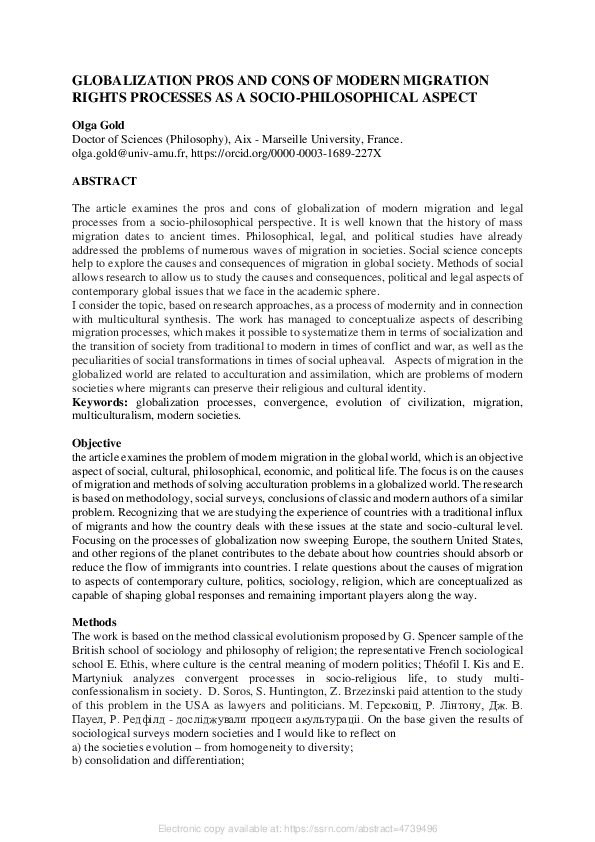 (PDF) GLOBALIZATION PROS AND CONS OF MODERN MIGRATION RIGHTS PROCESSES AS A SOCIO-PHILOSOPHICAL ...