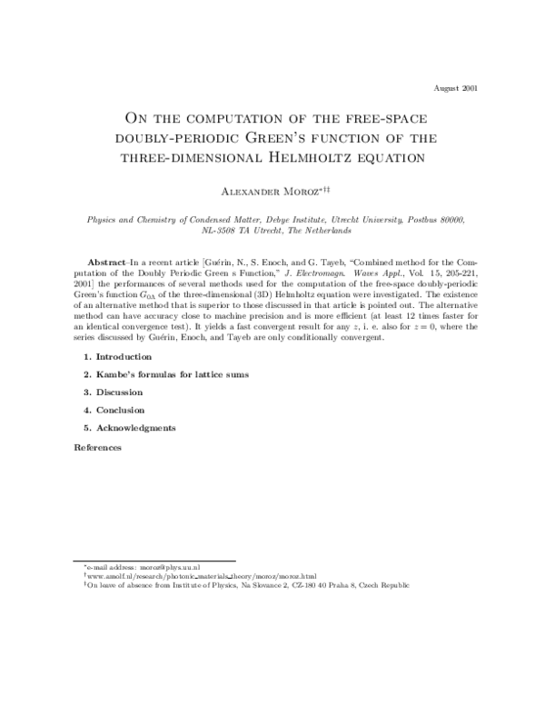 (PDF) On the Computation of the Free-Space Doubly-Periodic Green's Function of the Three ...