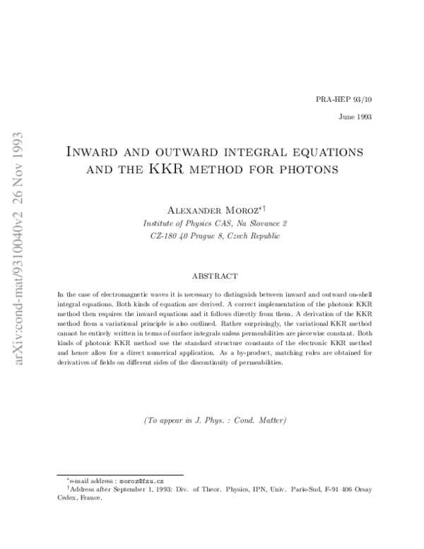 (PDF) Inward and outward integral equations and the KKR method for ...