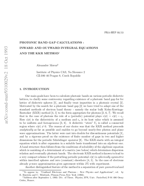 (PDF) Photonic Band Gap Calculations: Inward and Outward Integral Equations and the KKR Method