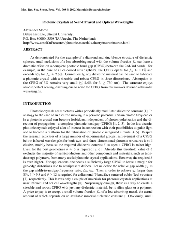 (PDF) Photonic Crystals at Near-Infrared and Optical Wavelengths