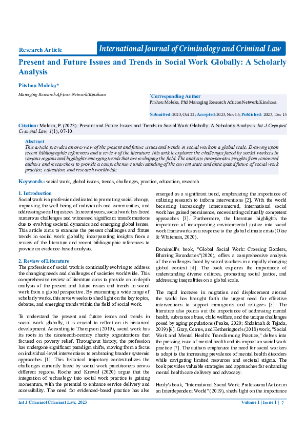 (PDF) Present and Future Issues and Trends in Social Work Globally: A ...
