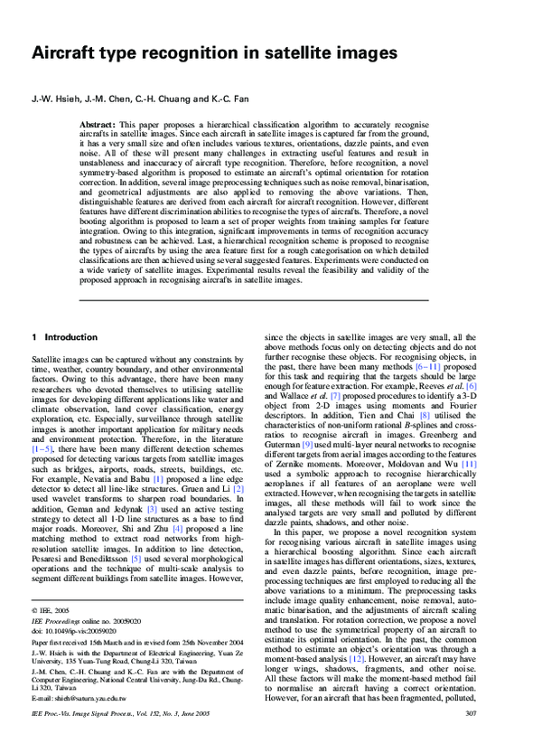 (PDF) Aircraft type recognition in satellite images | Kuo-chin Fan ...