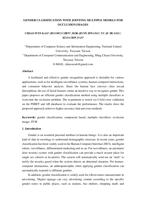(PDF) Gender classification with jointing multiple models for occlusion images