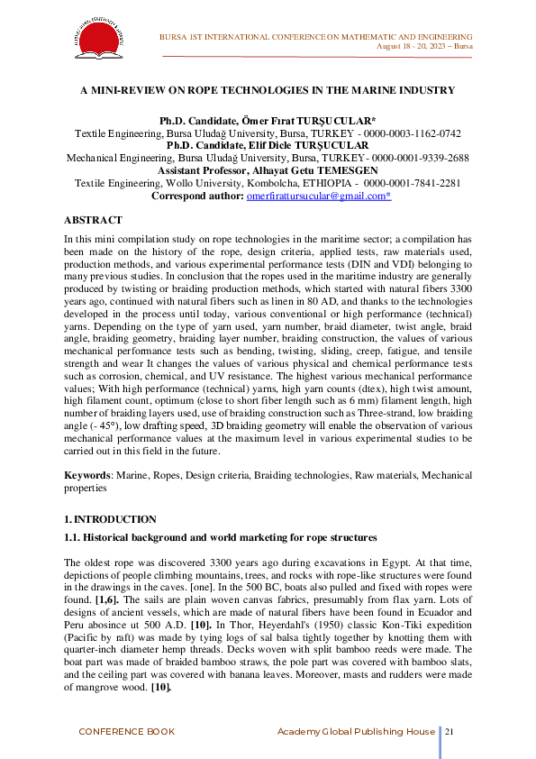 (PDF) A MINI-REVIEW ON ROPE TECHNOLOGIES IN THE MARINE INDUSTRY