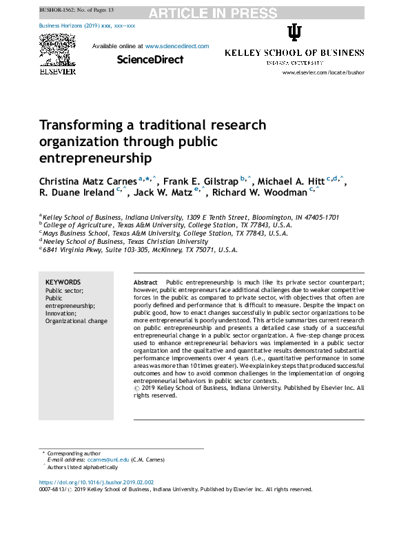 (PDF) Transforming a traditional research organization through public ...