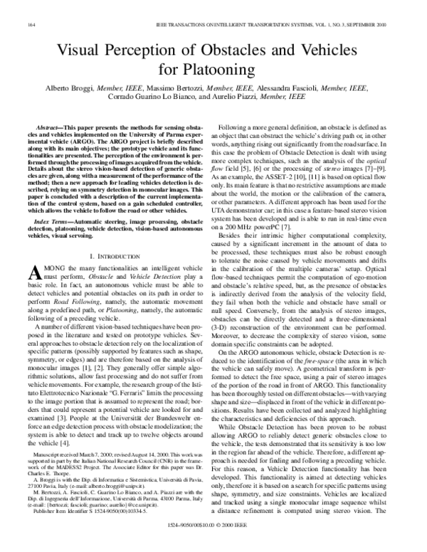 (PDF) Visual perception of obstacles and vehicles for platooning