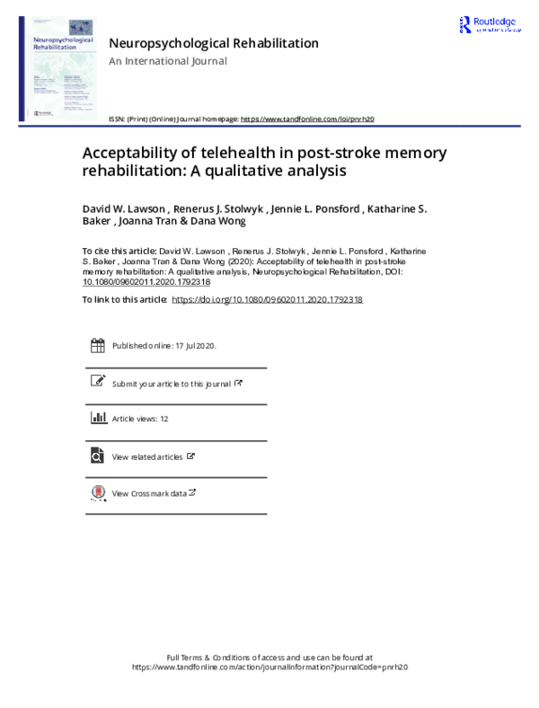 (PDF) Acceptability of telehealth in post-stroke memory rehabilitation ...
