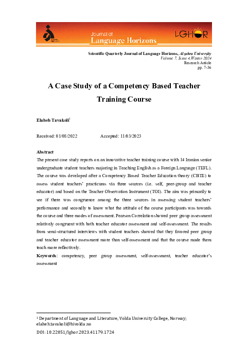 (PDF) A Case Study of a Competency Based Teacher Training Course