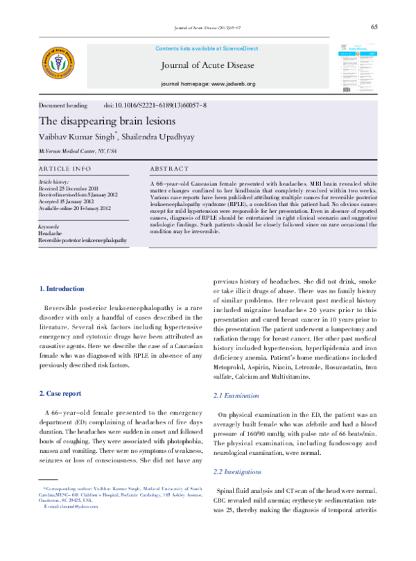 (PDF) The disappearing brain lesions | Shailendra Upadhyay - Academia.edu