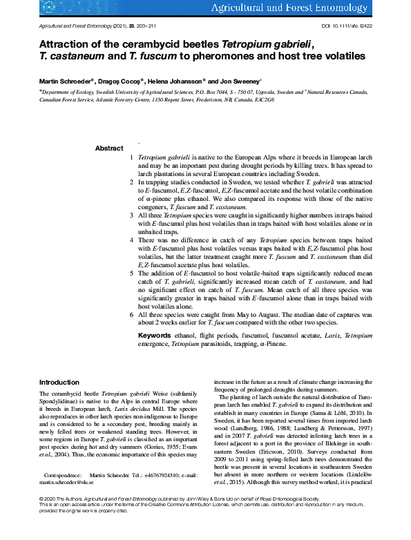 (PDF) Attraction of the cerambycid beetles Tetropium gabrieli, T ...