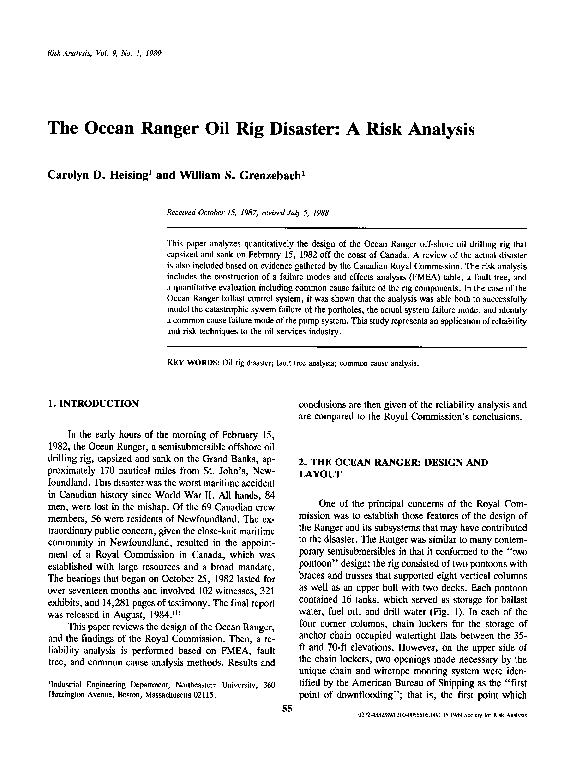 (PDF) The Ocean Ranger Oil Rig Disaster: A Risk Analysis