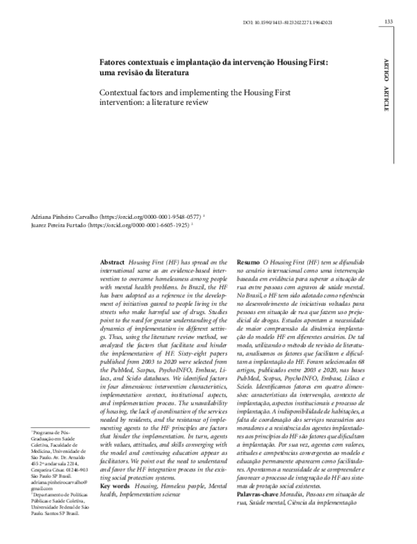 (PDF) Fatores contextuais e implantação da intervenção Housing First ...