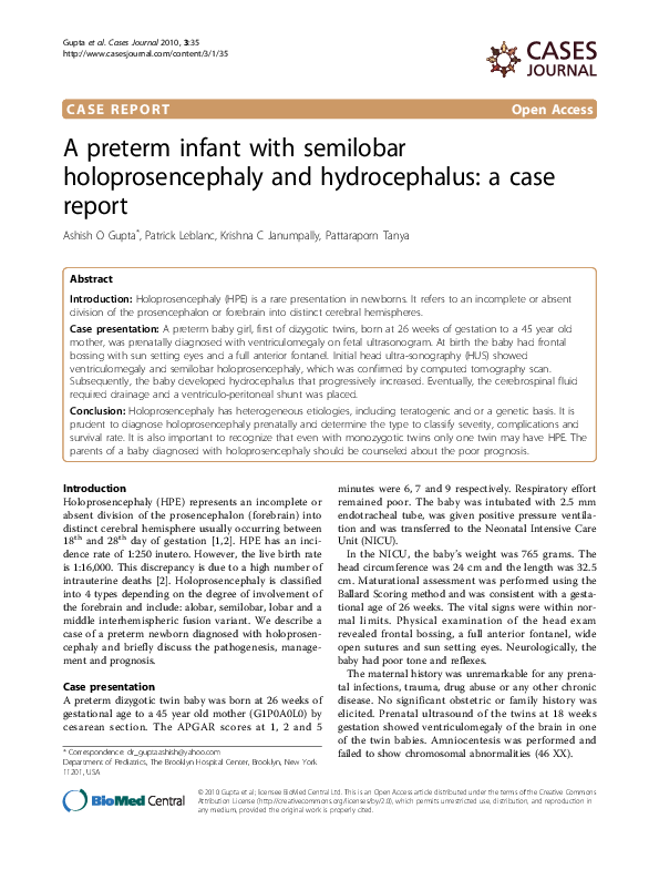 (PDF) A preterm infant with semilobar holoprosencephaly and ...