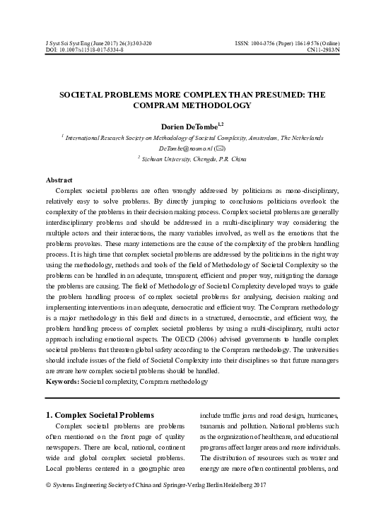 (PDF) Societal problems more complex than presumed: The Compram methodology