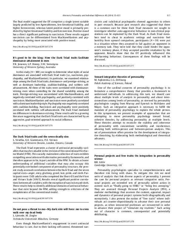 (PDF) Personal projects and free traits: On integration in personality science