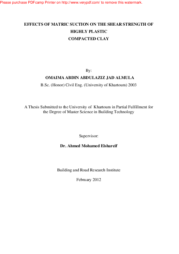 (PDF) Effects of Matric Suction on the Shear Strength of Highly Plastic ...