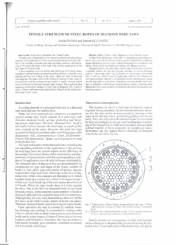 (PDF) Tensile Strength of Steel Ropes of Diamond Wire Saws