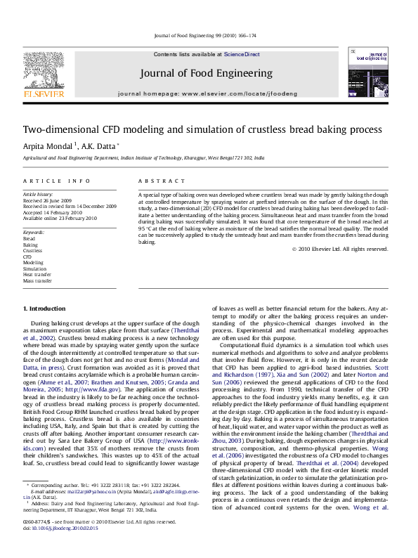 (PDF) Two-dimensional CFD modeling and simulation of crustless bread baking process