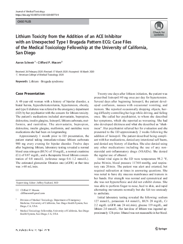 (PDF) Lithium Toxicity from the Addition of an ACE Inhibitor with an ...