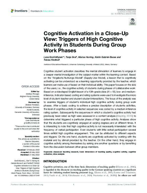 (PDF) Cognitive Activation in a Close-Up View: Triggers of High ...