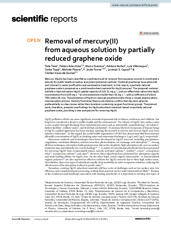 (PDF) Removal of mercury(II) from aqueous solution by partially reduced ...