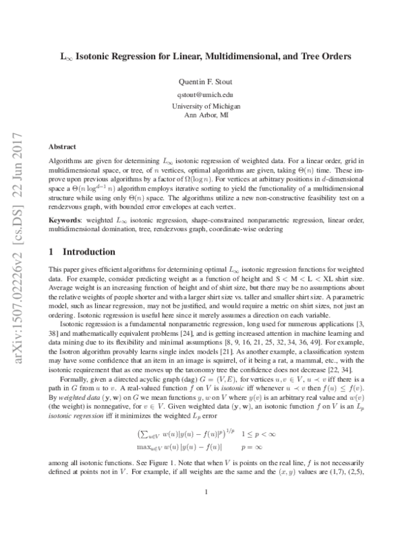 (PDF) L infinity Isotonic Regression for Linear, Multidimensional, and Tree Orders | Quentin F ...