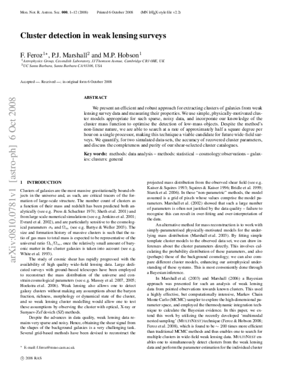 (PDF) Cluster detection in weak lensing surveys