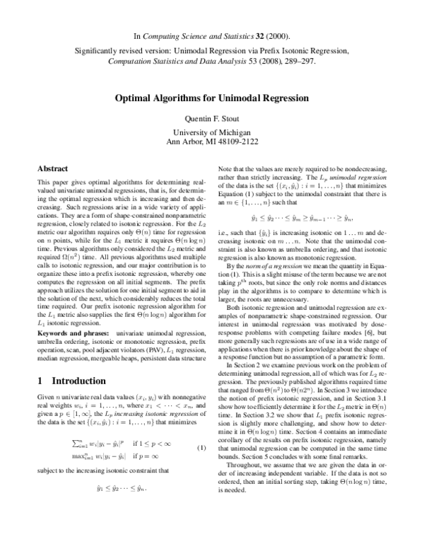 (PDF) Unimodal regression via prefix isotonic regression