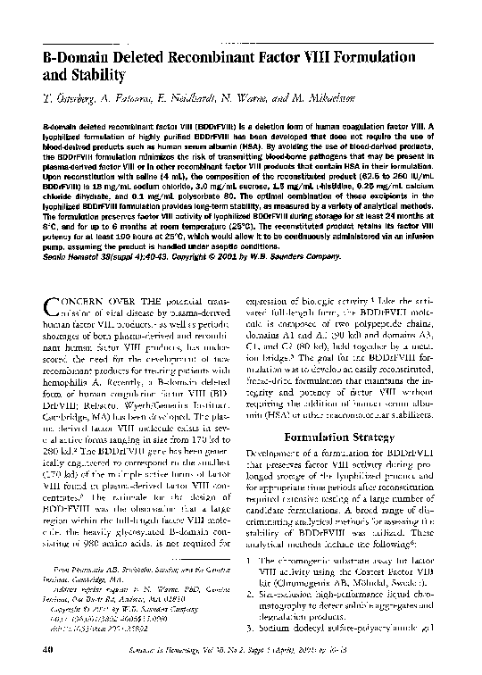 (PDF) B-domain deleted recombinant factor VIII formulation and stability