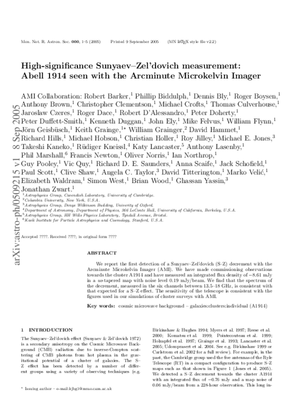 (PDF) High-significance Sunyaev-Zel'dovich measurement: Abell 1914 seen ...