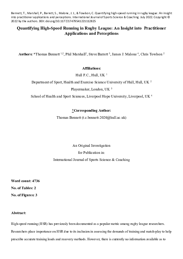 (PDF) Quantifying high-speed running in rugby league: An insight into practitioner applications ...