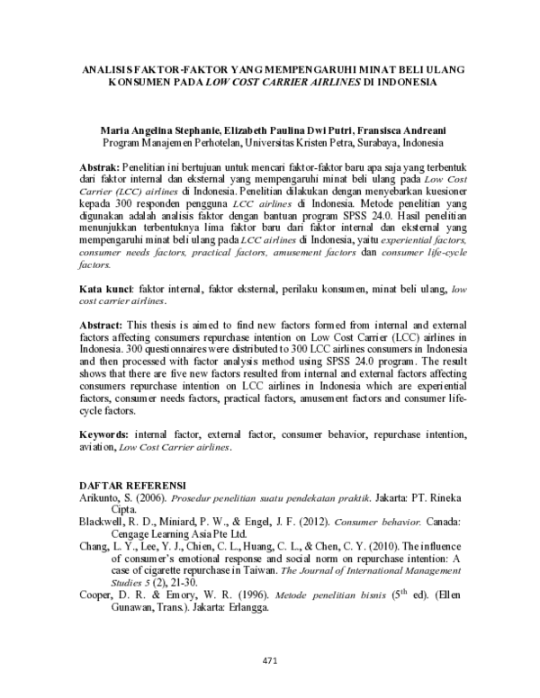 (PDF) Analisis Faktor-Faktor Yang Mempengaruhi Minat Beli Ulang Konsumen Pada Low Cost Carrier ...