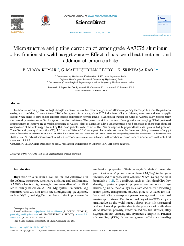 Pdf Improving Corrosion Resistance In Aa7075 Fsw