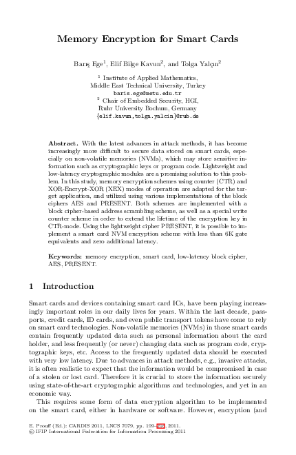 (PDF) Memory Encryption for Smart Cards