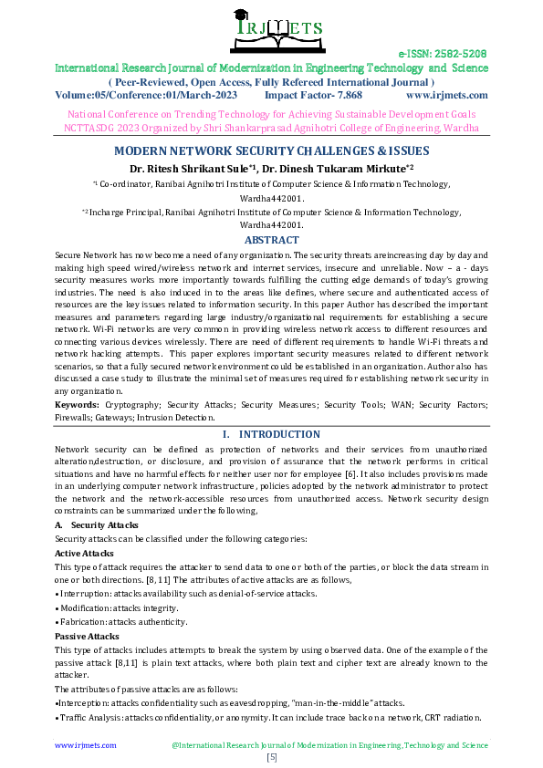 (PDF) MODERN NETWORK SECURITY CHALLENGES & ISSUES