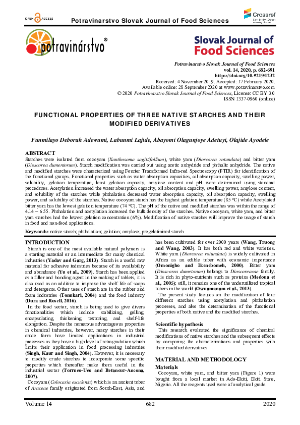 (PDF) Functional properties of three native starches and their modified derivatives