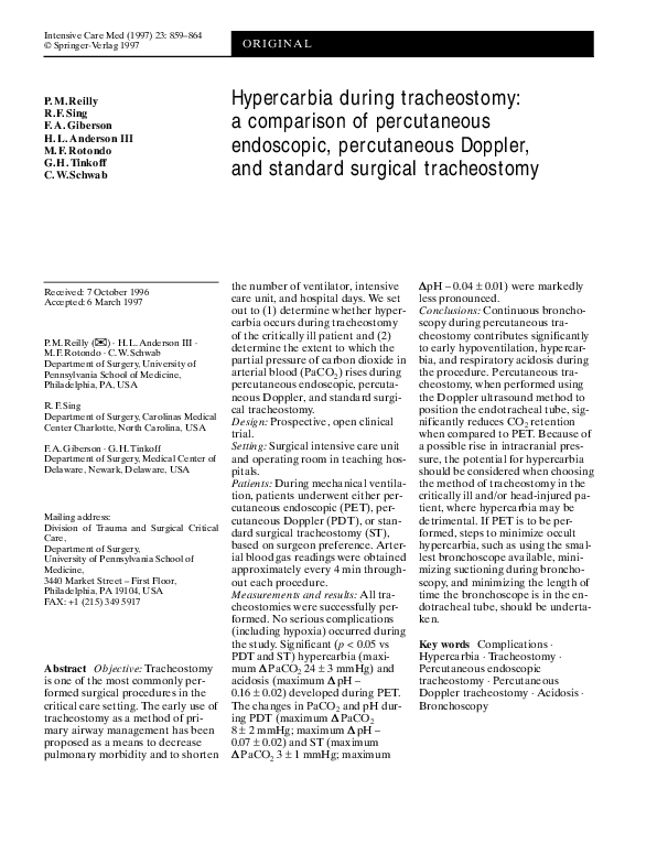 (PDF) Hypercarbia during tracheostomy: a comparison of percutaneous ...