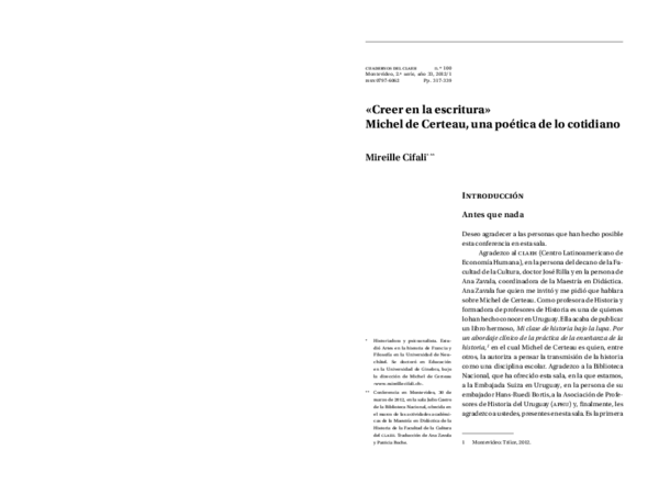 (PDF) Creer en la escritura. Michel de Certau, una poética de lo cotidiano