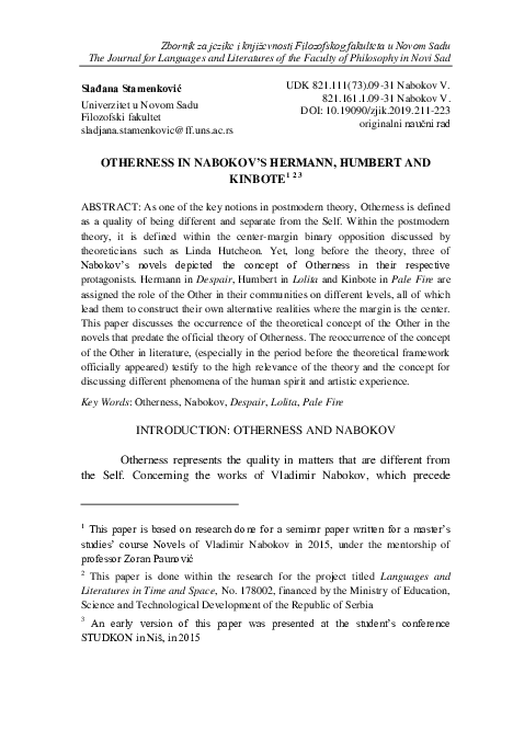 (PDF) Otherness in Nabokov’s Hermann, Humbert and Kinbote