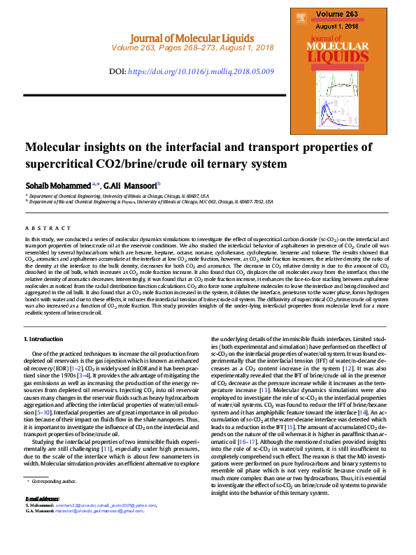 (PDF) Molecular insights on the interfacial and transport properties of supercritical CO2/brine ...