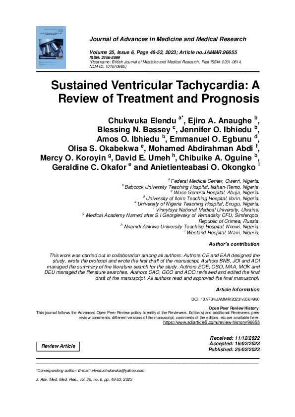 (PDF) Sustained Ventricular Tachycardia: A Review of Treatment and Prognosis